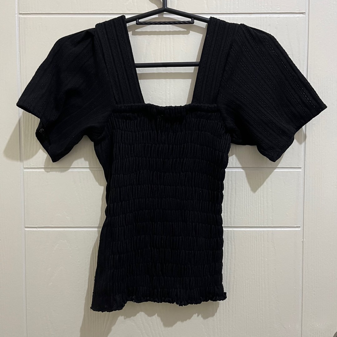 HTP BLACK SMOCKED TOP, Women's Fashion, Tops, Blouses on Carousell