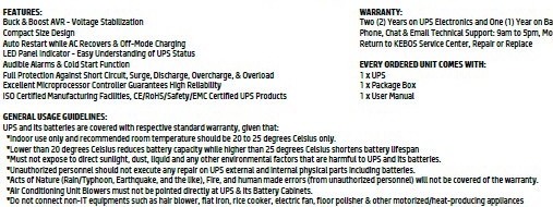 KEBOS Power Garde Series Line Interactive UPS 650VA-2000VA - PG650VA ...