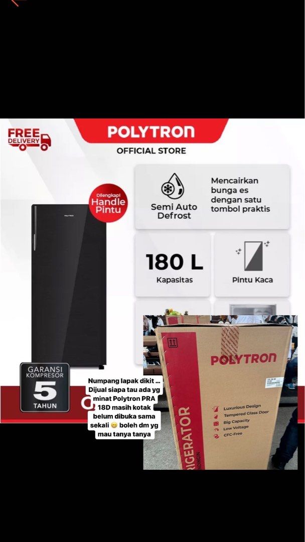 Kulkas Polytron 1 pintu PRA 18D, Elektronik, Lainnya di Carousell