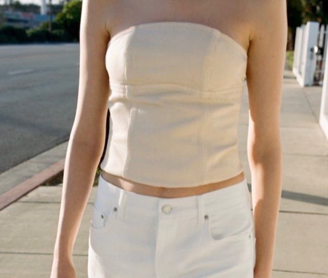 LF: Zara Cream Denim Tube Top, Women's Fashion, Tops, Sleeveless on ...