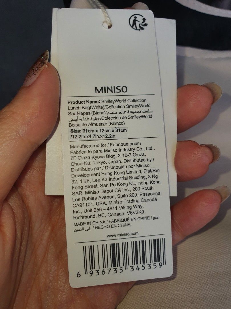 Miniso smiley world collection lunch bag, Furniture & Home Living ...