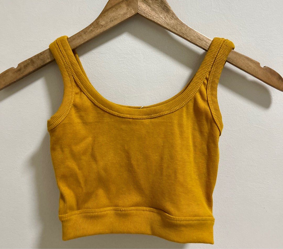 Mustard Cropped Top, Women's Fashion, Tops, Sleeveless on Carousell