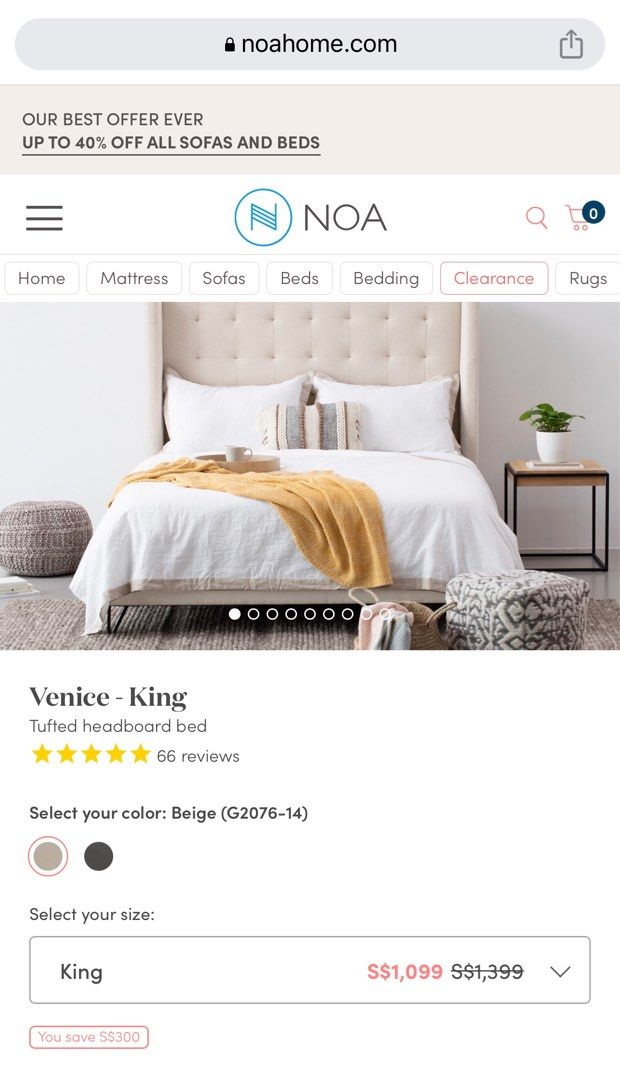 NOA Home Beige King Size Tufted Headboard Luxe Bed Frame, Furniture & Home Living, Furniture ...