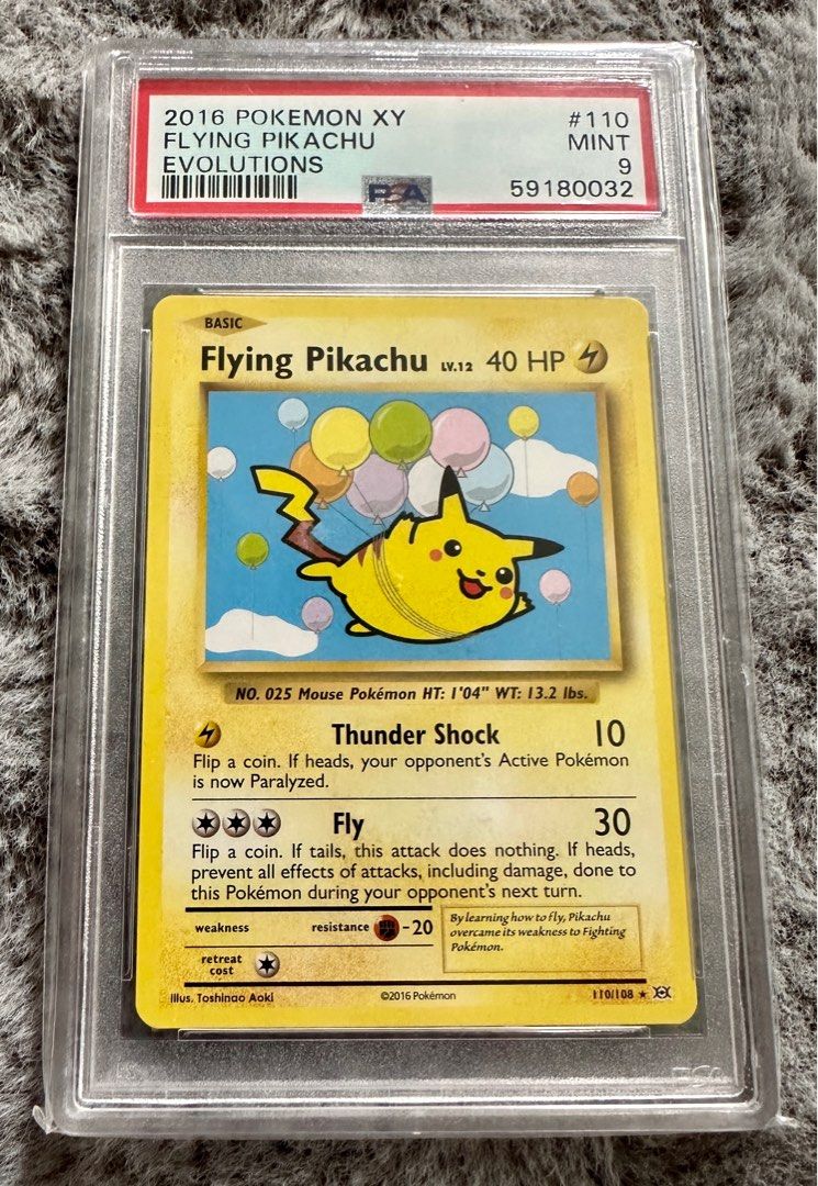 Pokemon XY evolutions flying pikachu non holo card PSA 9, Hobbies ...
