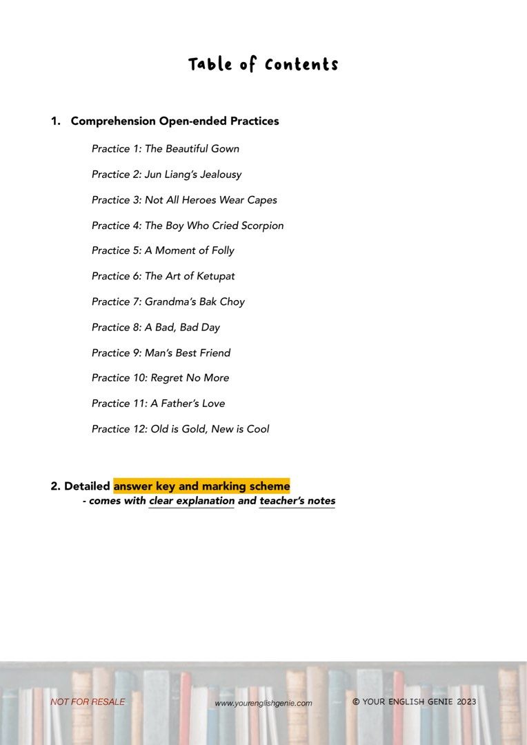 PSLE Comprehension Open-ended Practice Drill Book (Primary English ...