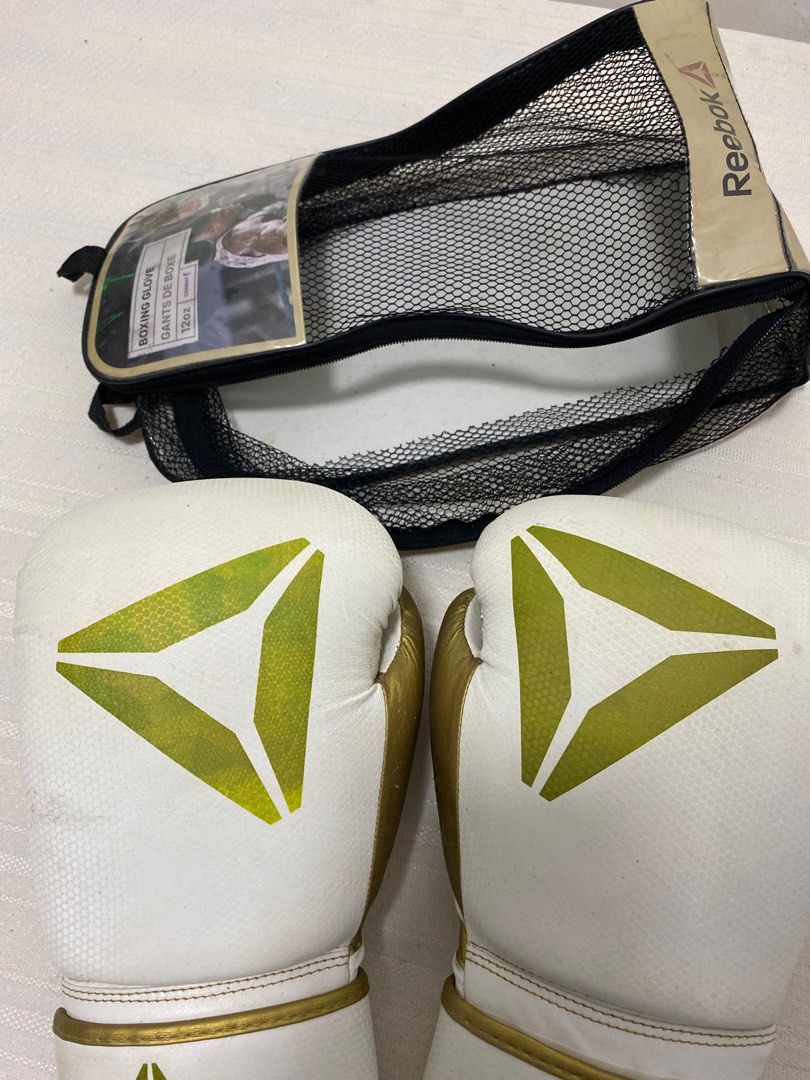 Reebok Boxing Gloves 12oz White & Gold, Sports Equipment, Sports ...