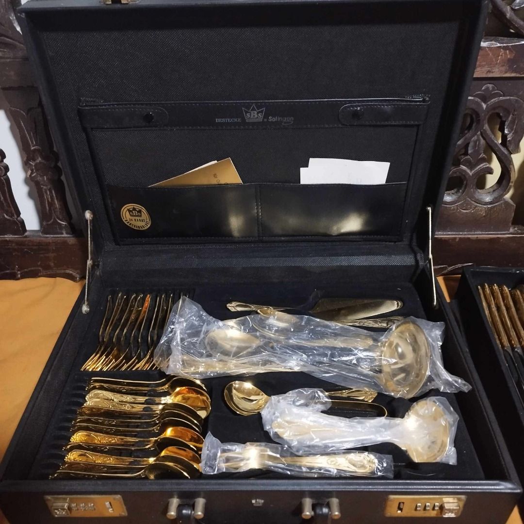 SBS Solingen 72 pcs cutlery set, 23/24ct. gold plate, Hobbies & Toys ...