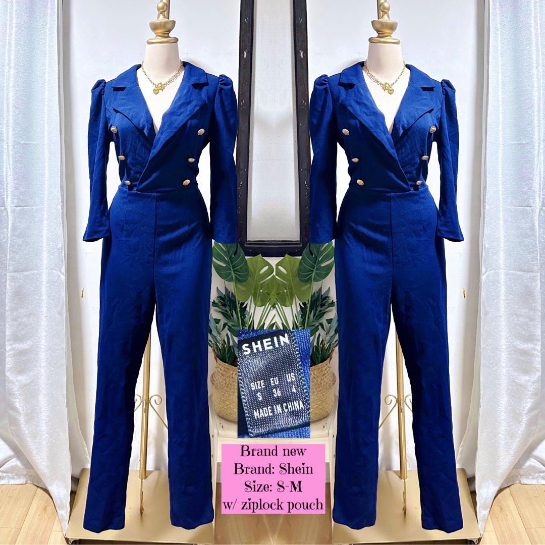 SHEIN brand new elegant classy semi formal evening navy blue jumpsuit ...