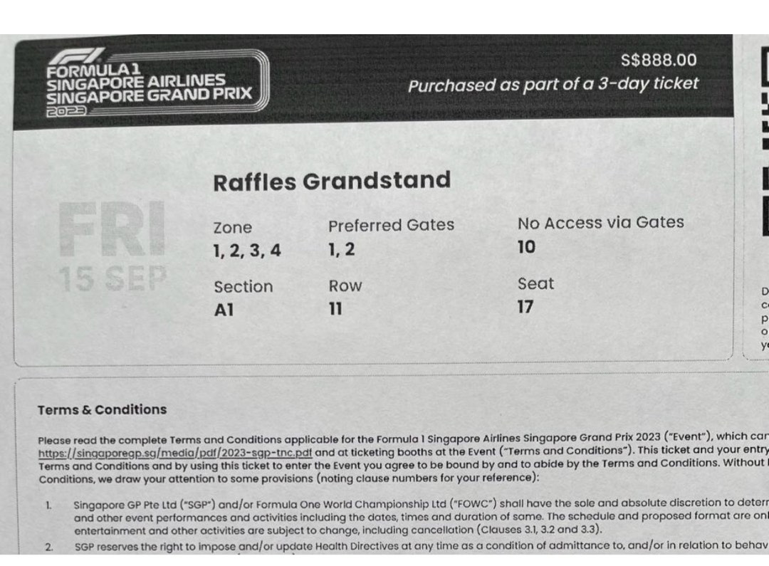 Singapore 2023 F1 Grand Prix Friday Jackson Wang one ticket, Tickets ...
