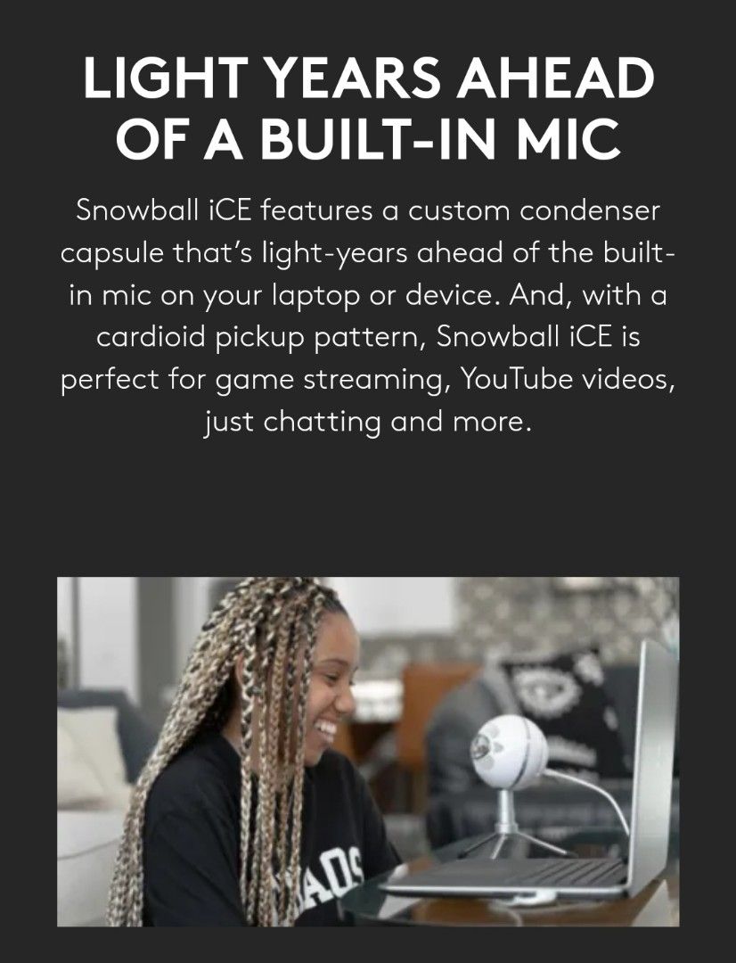 Snowball Ice (Black) plug & play USB Mic, Audio, Microphones on Carousell