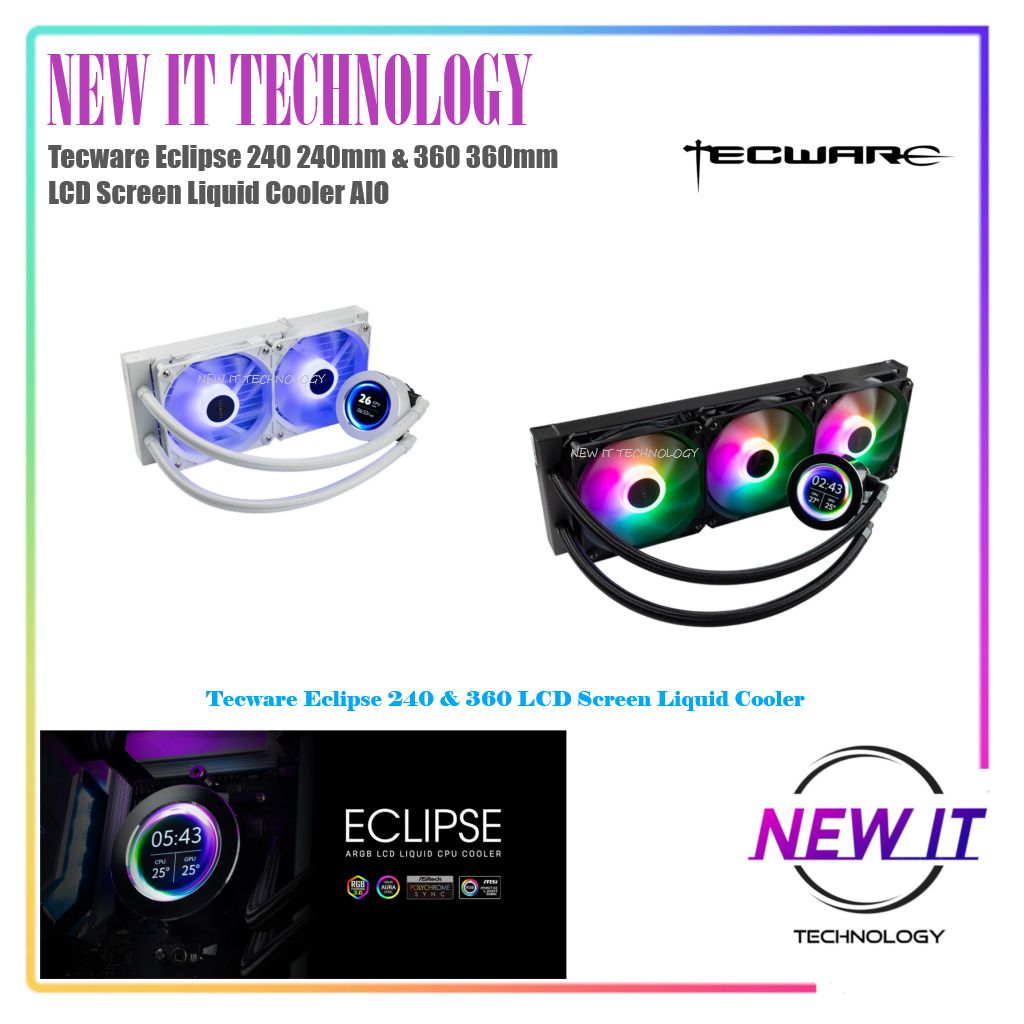Tecware Eclipse 240 240mm And 360 360mm Lcd Screen Liquid Cooler Aio