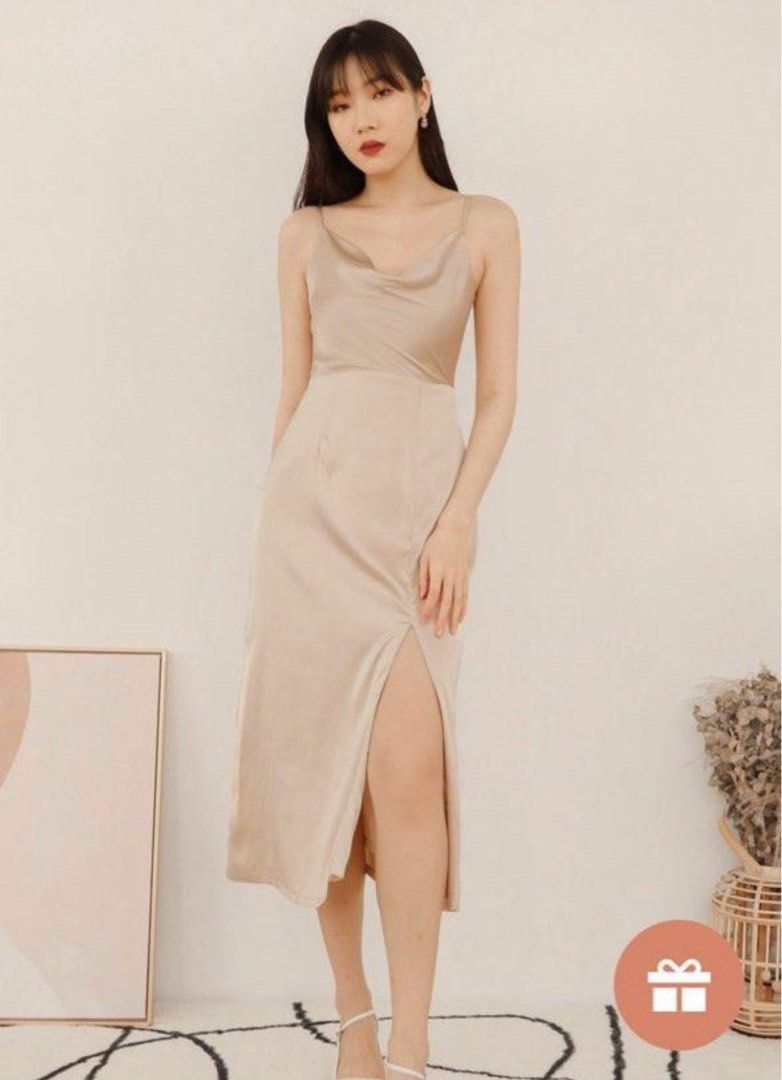TSS prestige cowl satin dress, Women's Fashion, Dresses & Sets, Dresses ...