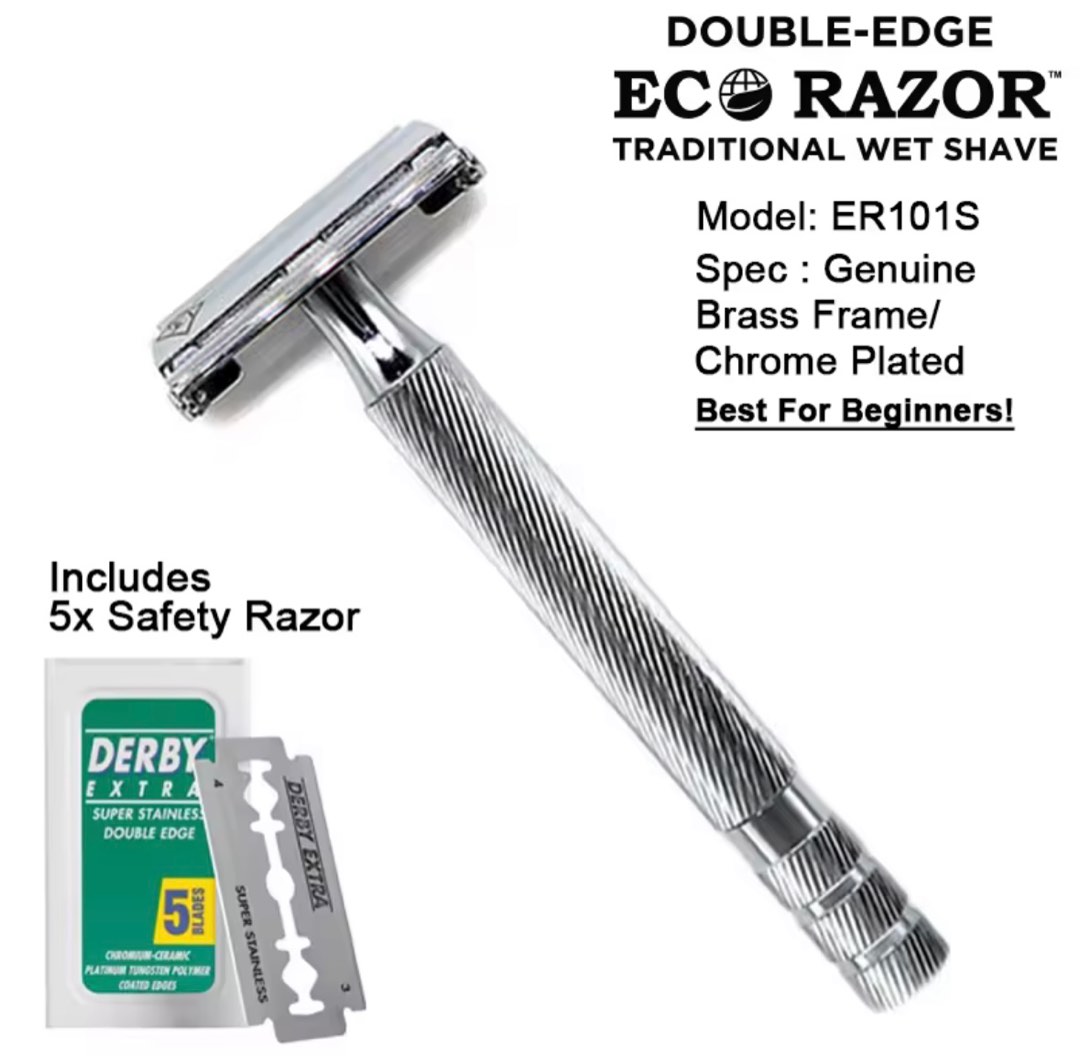 Ubersuave Eco-Razor Chrome Silver Butterfly Open Double Edge Razor ...