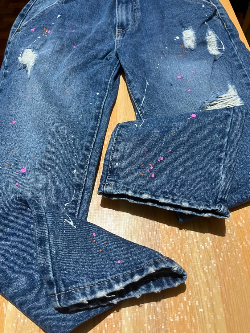 Urban Revivo Paint Splatter Denim Jeans, Women's Fashion, Bottoms ...