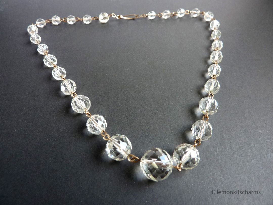 Vintage 1930s Art Deco Clear Crystal Gold Filled Wire Necklace, nk1423-c, Women's Fashion ...