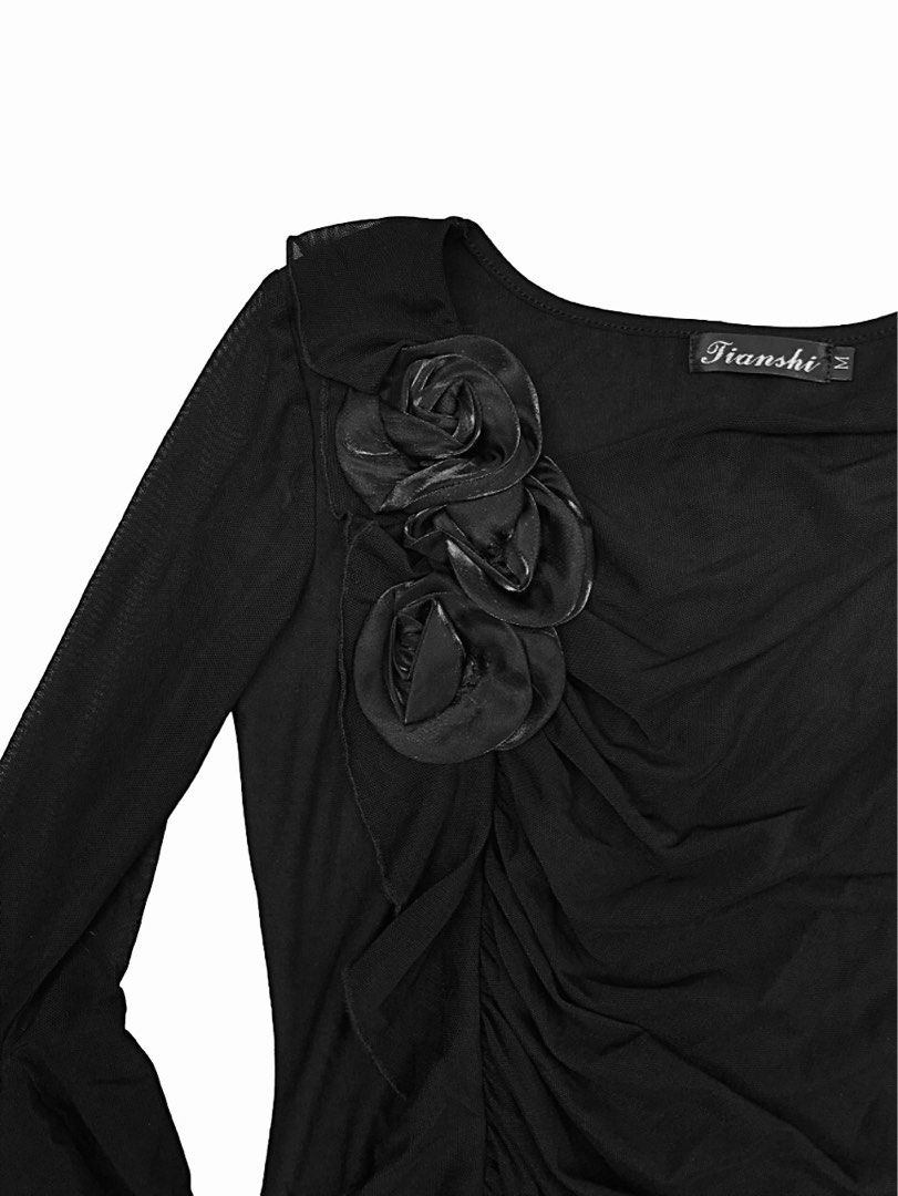 Vintage mesh coquette flowy top with mesh roses design, Women's Fashion ...