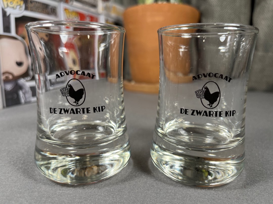 Vintage Rare Zwarte Kip Advocaat shot glasses Netherlands 9cm, Hobbies ...