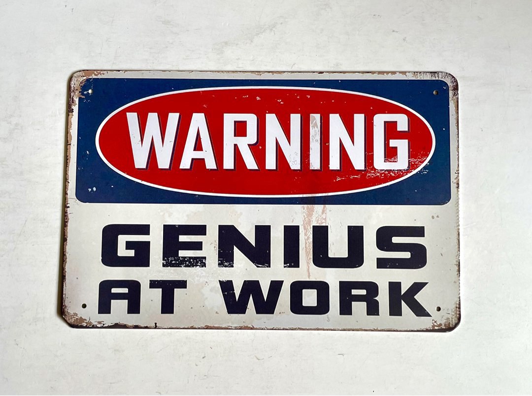 Creative Sign WARNING GENIUS AT WORK Metal Plate, Furniture & Home ...