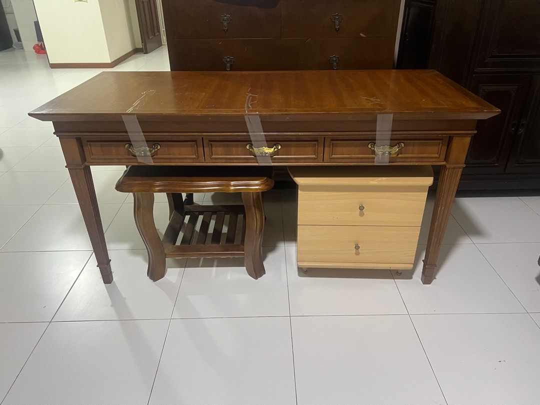 Wooden dining table w 3 drawers, Furniture & Home Living, Furniture ...