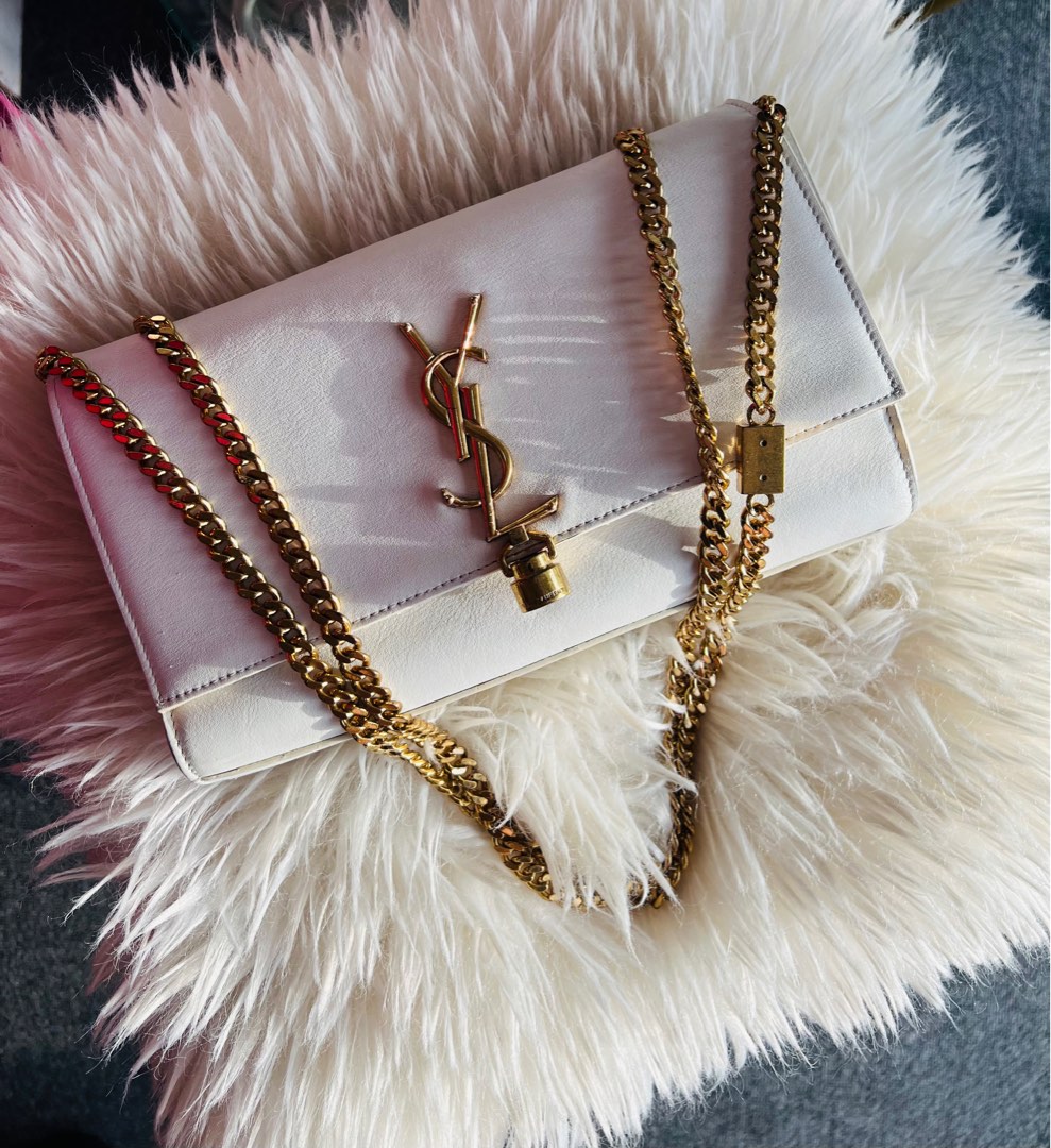 YSL Kate Chain in White Textured Leather Bag, Luxury, Bags & Wallets on ...
