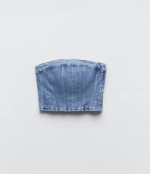 Zara denim corset tube top, Women's Fashion, Tops, Sleeveless on Carousell