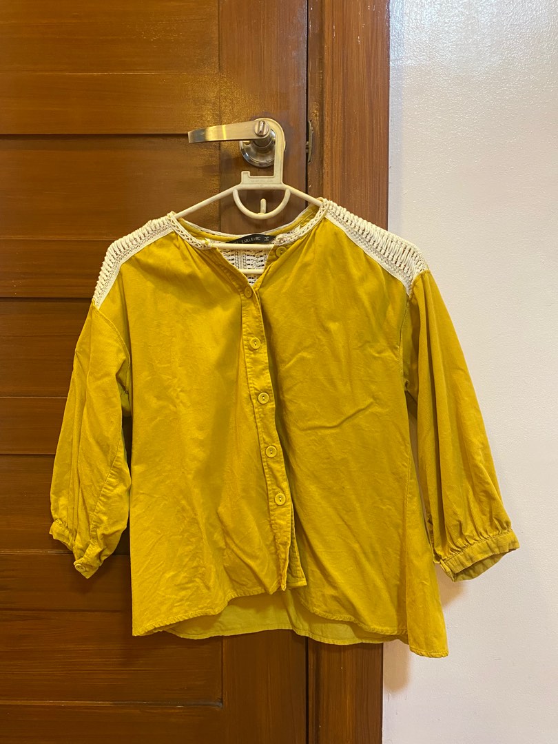 Zara Mustard Yellow Boho Polo Shirt, Women's Fashion, Tops, Longsleeves ...