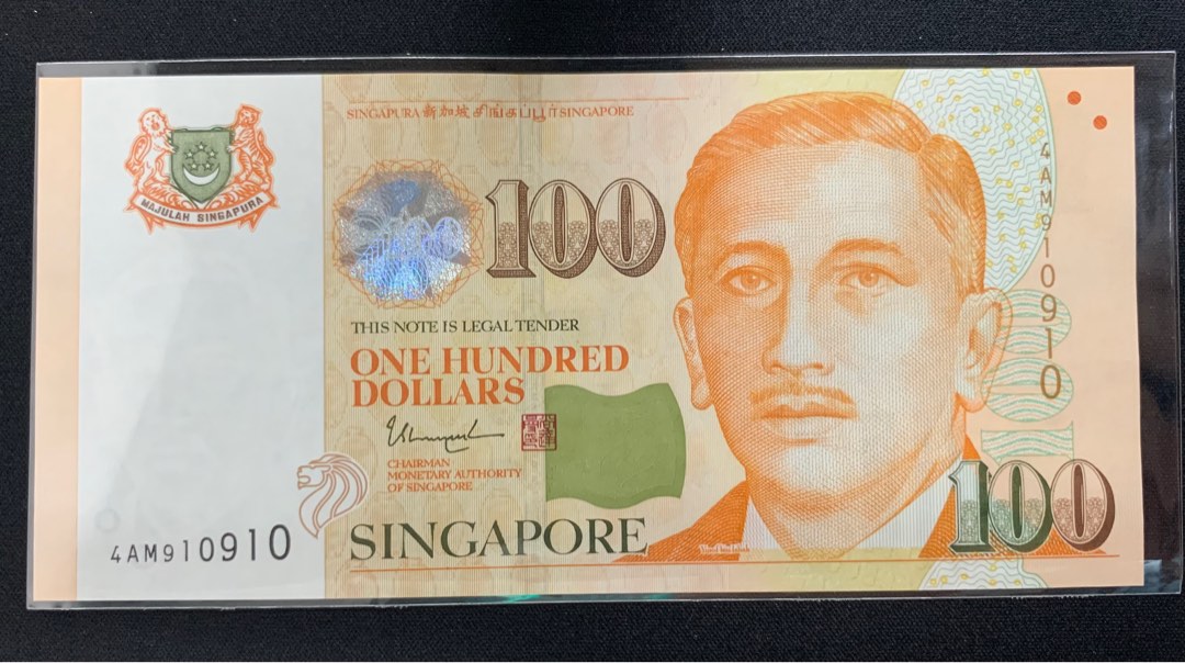 4AM 910910. Repeater. Singapore Portrait Series $100 Note. Condition ...