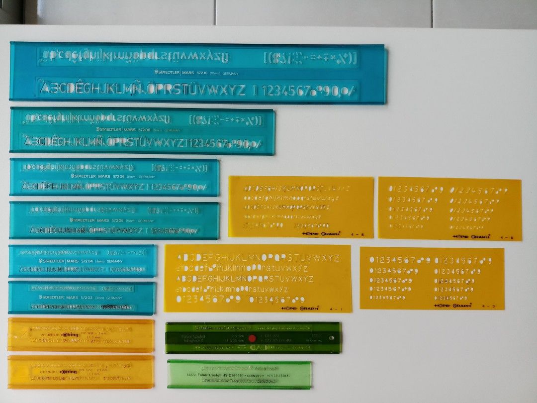 14 Nos. LETTERING STENCILS (STAEDTLER, ROTRING, FABER CASTELL & HOPE ...