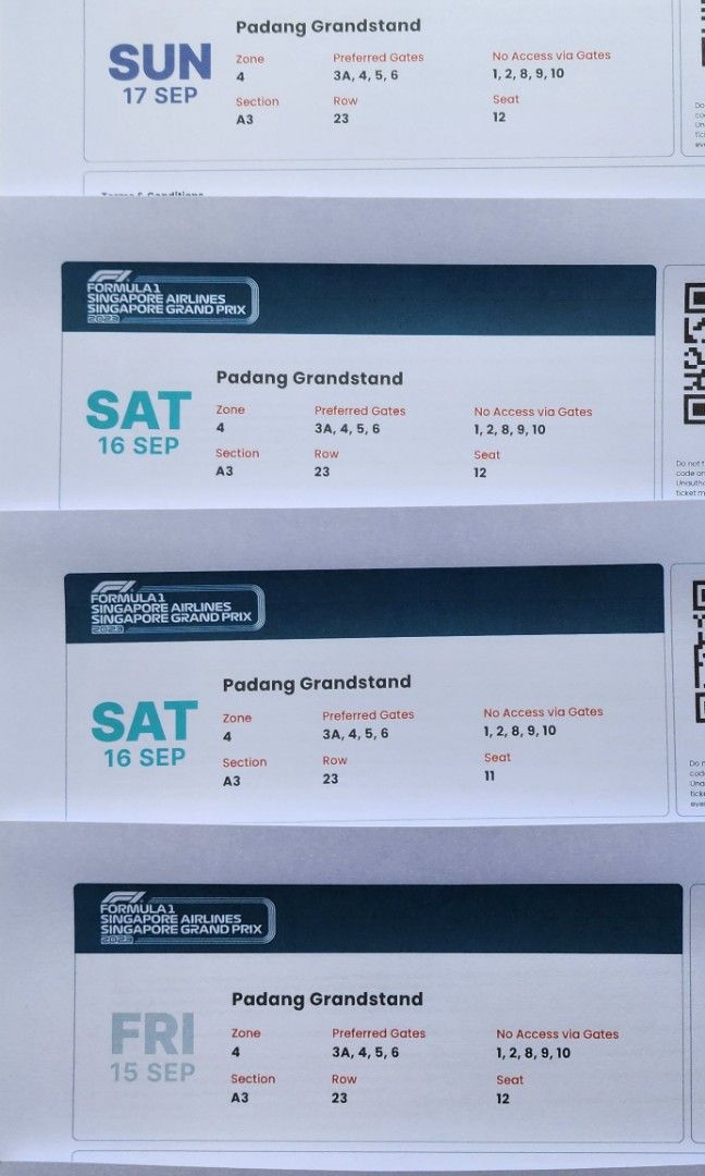2 Formula 1 Tickets, Three Day F1 Singapore Event, Tickets & Vouchers ...