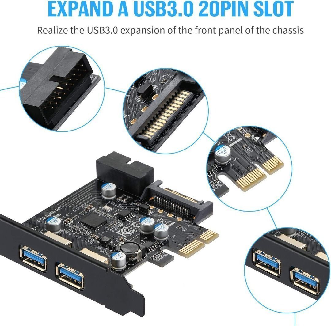 2 USB 3.0 Expansion Card, with 15-pin SATA Power Connector and 19-pin ...