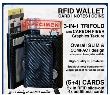 3-in-1 RFID Trifold Wallet Purse Pouch for Cards Notes and Coins Slim ...