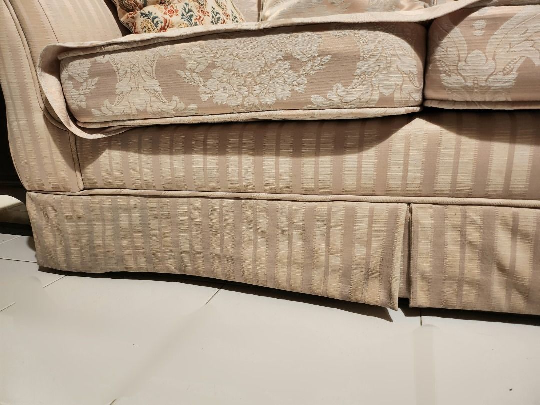 3-Seater Cream & White French Damask Sofa, Furniture & Home Living ...
