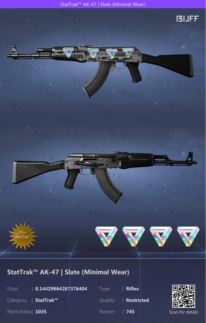 96% BUFF st stattrak MW ak 47 slate, Video Gaming, Gaming Accessories ...