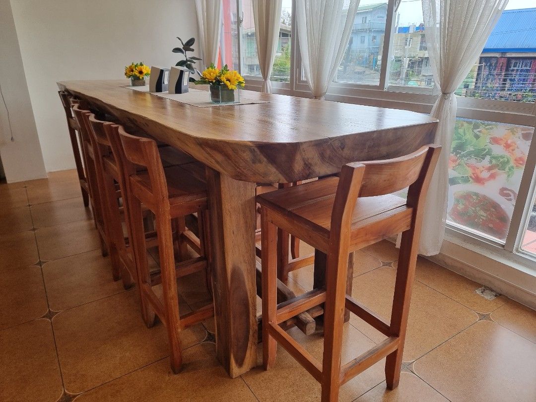Acacia Long table with 10 chairs, Furniture & Home Living, Furniture ...