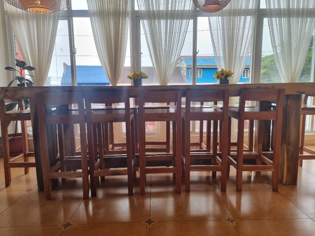 Acacia Long table with 10 chairs, Furniture & Home Living, Furniture ...