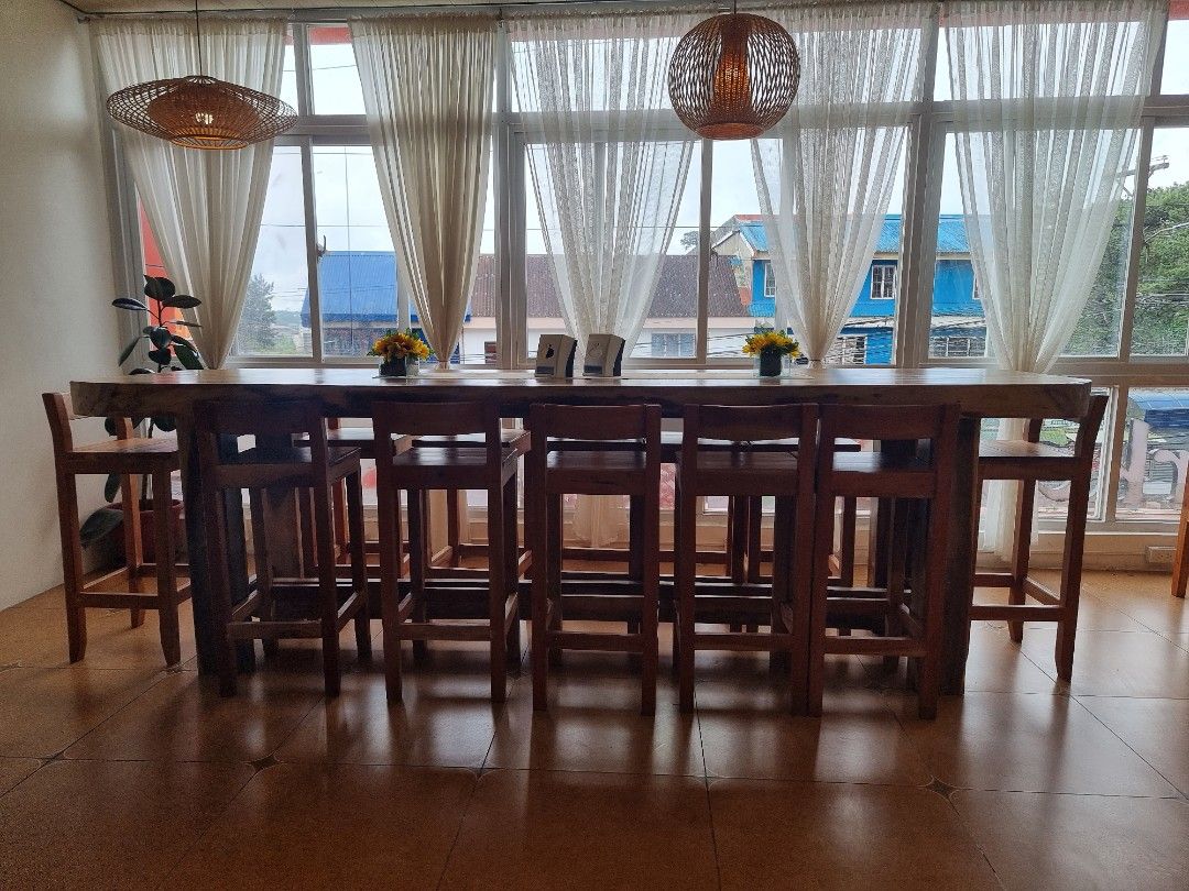 Acacia Long table with 10 chairs, Furniture & Home Living, Furniture ...