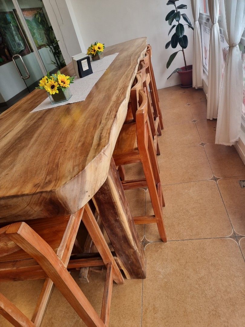 Acacia Long table with 10 chairs, Furniture & Home Living, Furniture ...
