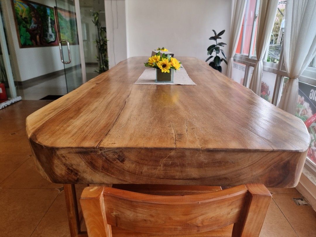 Acacia Long table with 10 chairs, Furniture & Home Living, Furniture ...