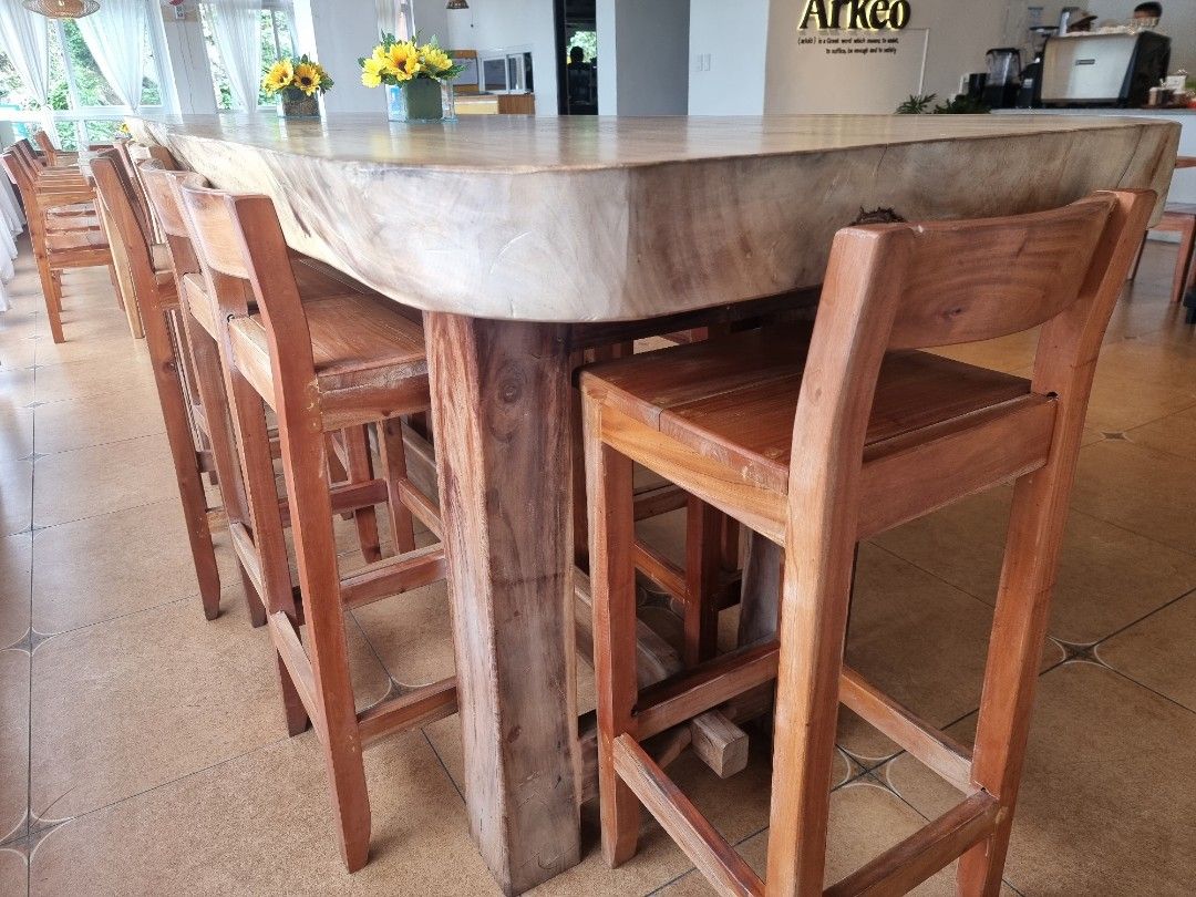 Acacia Long table with 10 chairs, Furniture & Home Living, Furniture ...