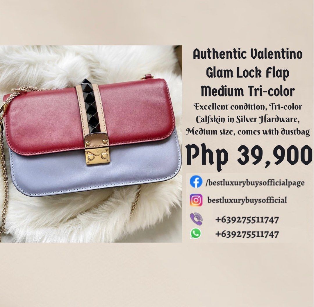 Authentic Valentino Glam Lock Rockstud Medium Flap Two way Bag Tricolor ...