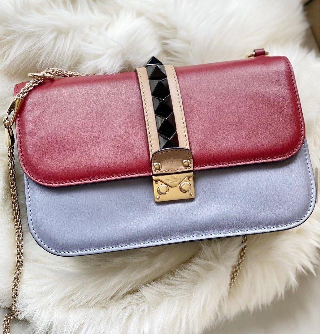Authentic Valentino Glam Lock Rockstud Medium Flap Two way Bag Tricolor ...
