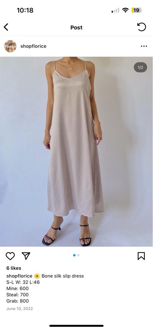 Bone Silk Slip Dress, Women's Fashion, Dresses & Sets, Dresses on Carousell