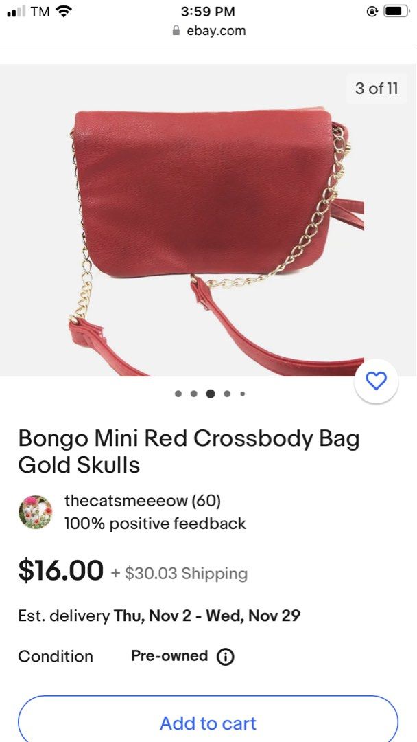 Bongo Mini Black Crossbody Bag Gold Skulls (As seen on EBAY), Women's ...