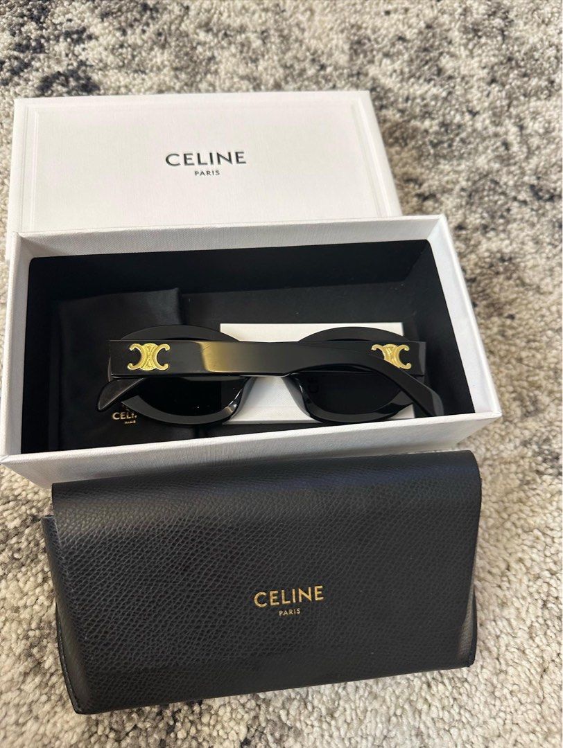 Celine Triomphe 01 Sunglasses in Acetate Black, Women's Fashion ...
