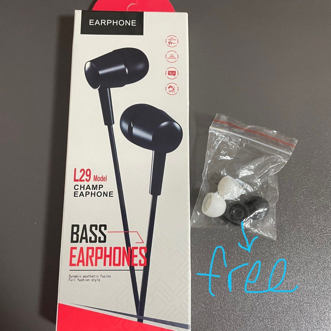 Champ earphone L29 model black bass earpiece + freebie, Audio ...