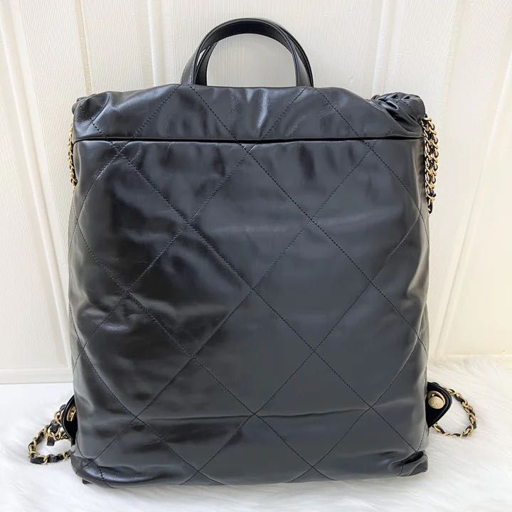 Chanel 22 Large Backpack in Black Shiny Calfskin and AGHW, Luxury, Bags ...