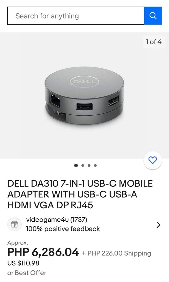 DELL DA310 7-IN-1 USB-C MOBILE ADAPTER WITH USB-C USB-A HDMI VGA DP RJ4, Computers & Tech, Parts ...