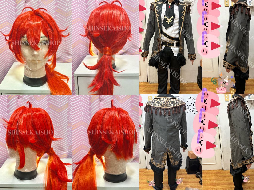 Diluc genshin impact costume wig cosplay, Women's Fashion, Dresses ...