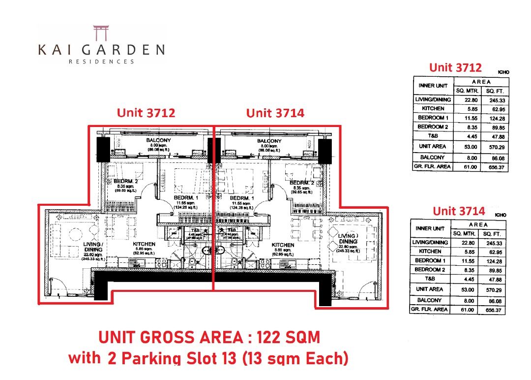 DMCI Kai Garden 4 BR , 2 units of 2 BR condo house wit 2 Parking in Kai ...