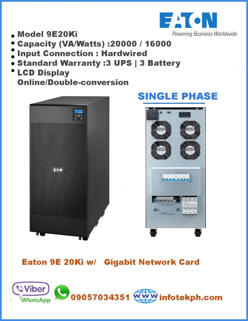 Eaton 9E 20Ki w/ Gigabit Network Card 20KVA / 16000W Online Ups Single Phase, Computers & Tech ...